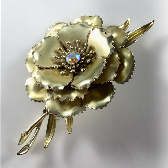 Coro | Jewelry | Statement Vintage Coro Pin Brooch Gold Flower Ab ...